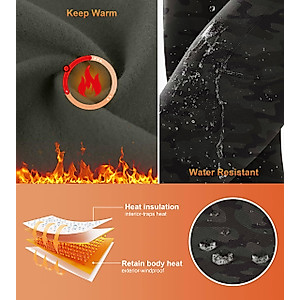 SANTINY Women's Fleece Lined Winter Leggings Water Resistant High Waisted Thermal Hiking Running Warm Pants Women Pockets(Green Camo_L)