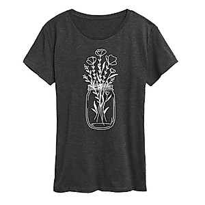 Instant Message - Flowers in Mason Jar - Women's Short Sleeve Graphic T-Shirt - Size Large