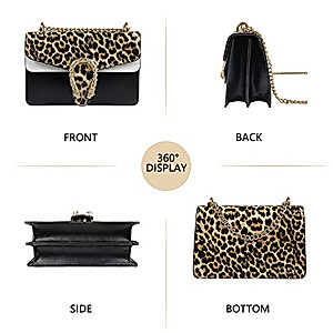Mumobe Chain Crossbody Bag for Women & Girl, Leopard Print Leather Square Shoulder Satchel with Adjustable Metal Strap, Fashion Ladies Designer Evening Clutch Purse Handbag for Party, Work, Gift