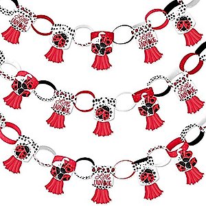 Big Dot of Happiness Happy Little Ladybug - 90 Chain Links and 30 Paper Tassels Decoration Kit - Baby Shower or Birthday Party Paper Chains Garland - 21 feet