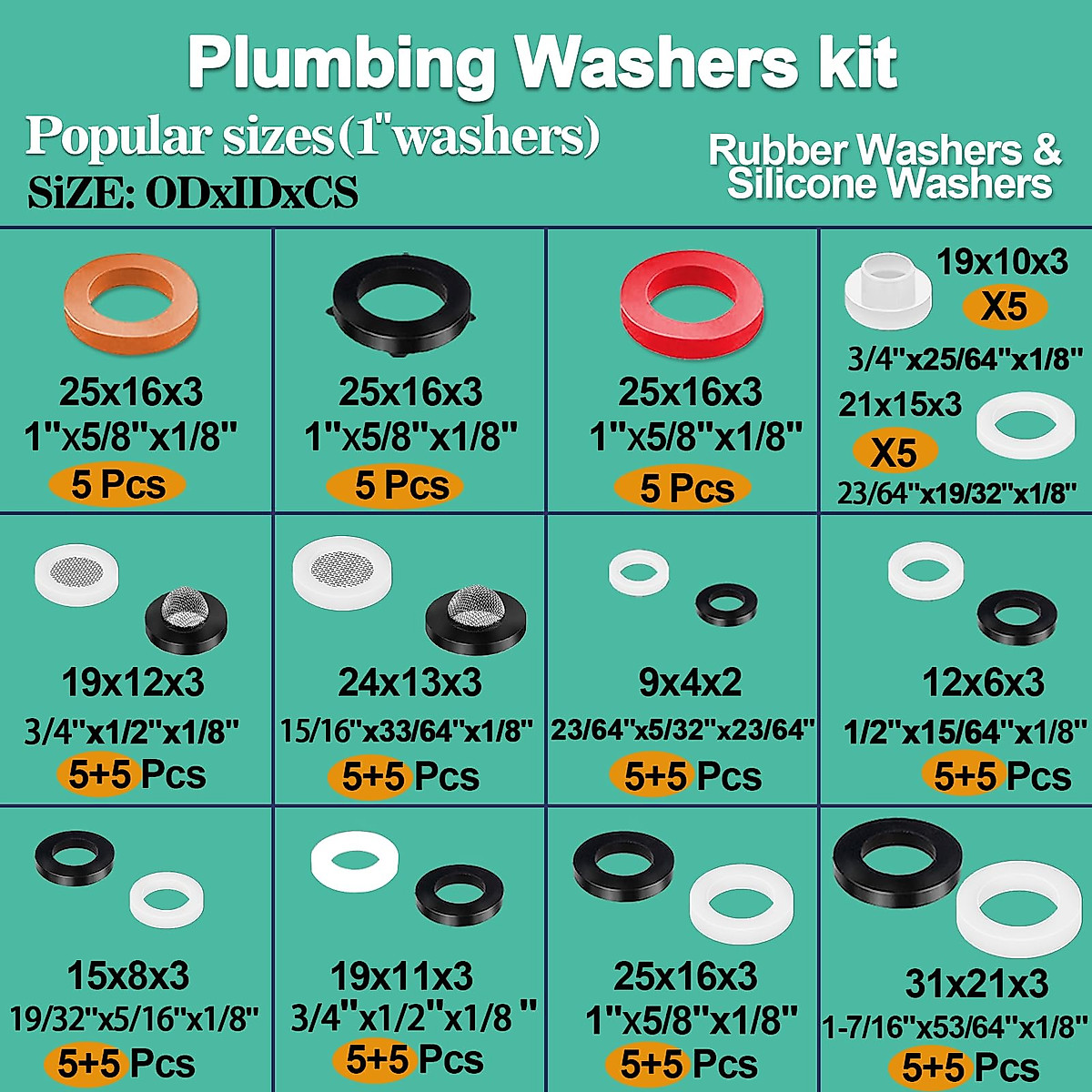 XBVV 32 Size 258 PC Faucet and Plumbing Rubber Washers Assortment Kit for Assorted Garden Hose Valve Spigot Adapter Splitter Outdoor Faucet Bibb Shower Hose Gasket Repair