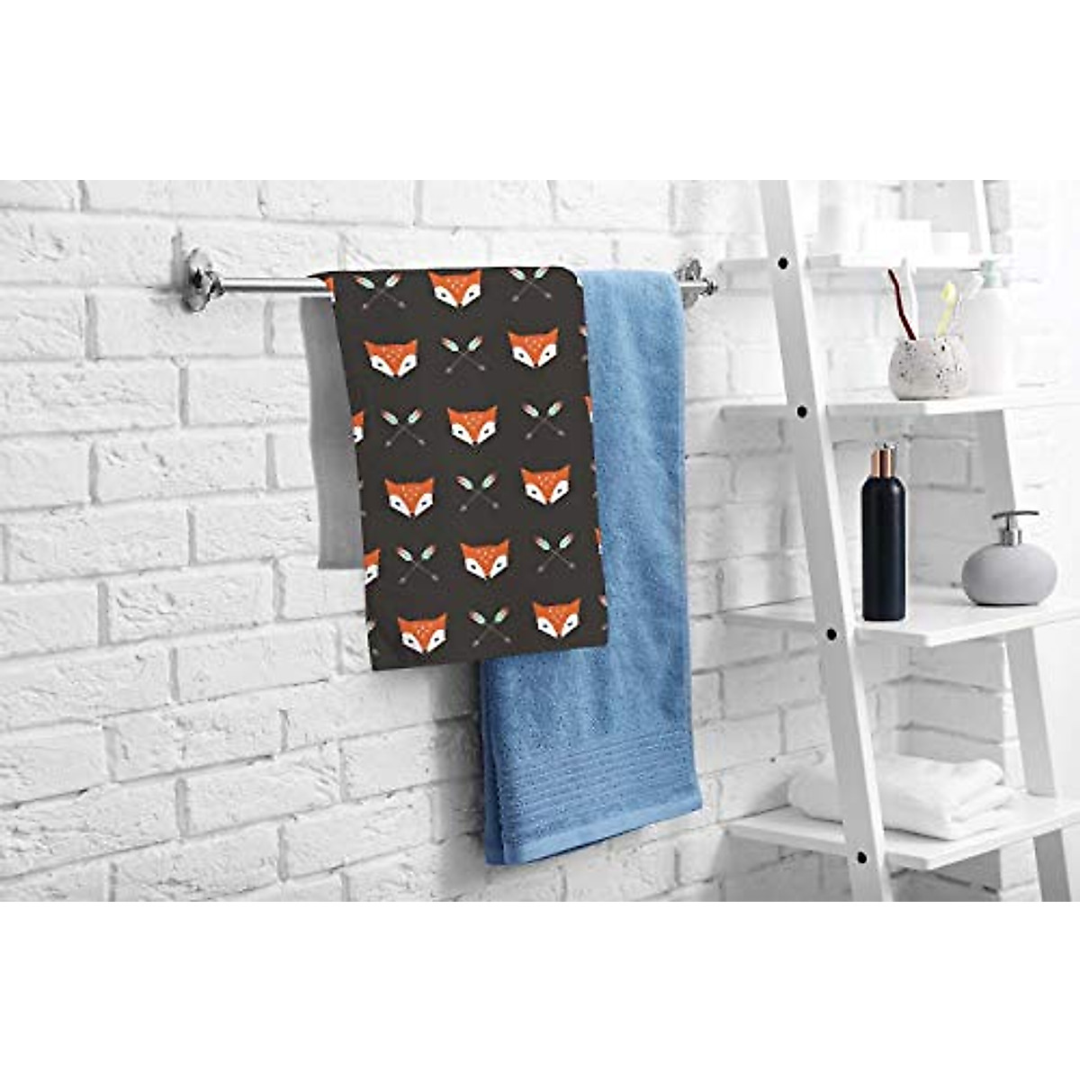 oFloral Foxes and Arrows Hand Towels Cotton Washcloths,Seamless Pattern Fox Head On Black Super-Absorbent Soft Towels for Bath/Kitchen/Yoga/Golf/Face Towel for Men/Women/Girl/Boys 15X30 Inch