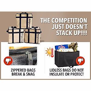Boxiebag THE ORIGINAL (3-Pack) Collapsible Reusable Insulated Grocery Bag/Box - Stackable Heavy Duty Everyday Tote Bag - Folds Flat - Durable - Versatile - Innovative