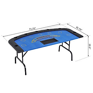 Soozier Poker Table Foldable, 72" Blackjack Table for 7 Players with Chip & Cup Holder, Blue Felt