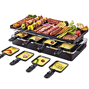 Raclette Table Grill Korean BBQ Indoor Electric Grill Griddle Nonstick Extra Large Reversible 2-In-1 Outdoor Dishwasher Safe with Cheese 8 Paddles 8 Spatulas for 8 Person