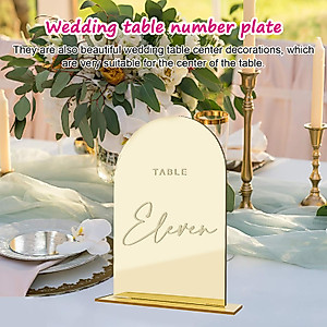 20 Pcs Gold Mirror Acrylic Arch Table Numbers for Wedding Reception, 4.5×5.7 Inch Gold Acrylic Wedding Table Signs 1-20 with Holders, Minimalist Style Gold Mirror Arch Table Numbers, for Restaurant