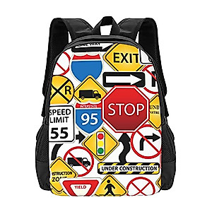 DICITNET Street Collage Of Road And Traffic Signs Highway Stop Backpack Travel Laptop Backpacks for Men and Women Bookbag for Boy Girl Hiking Camping Work School