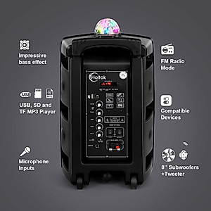 Portable Karaoke Machine 8’’ PA Speaker System Bluetooth Karaoke System for Adults & Kids with Disco Ball, Microphone Rechargeable Battery USB/SD Reader