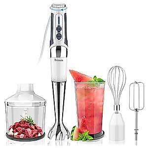 4-in-1 Immersion Hand Blender: 3-Angle Adjustable with Variable 21-Speed Control, Powerful Hand Blender Electric for Milkshakes | Smoothies | Soup| Puree | Baby Food (White)