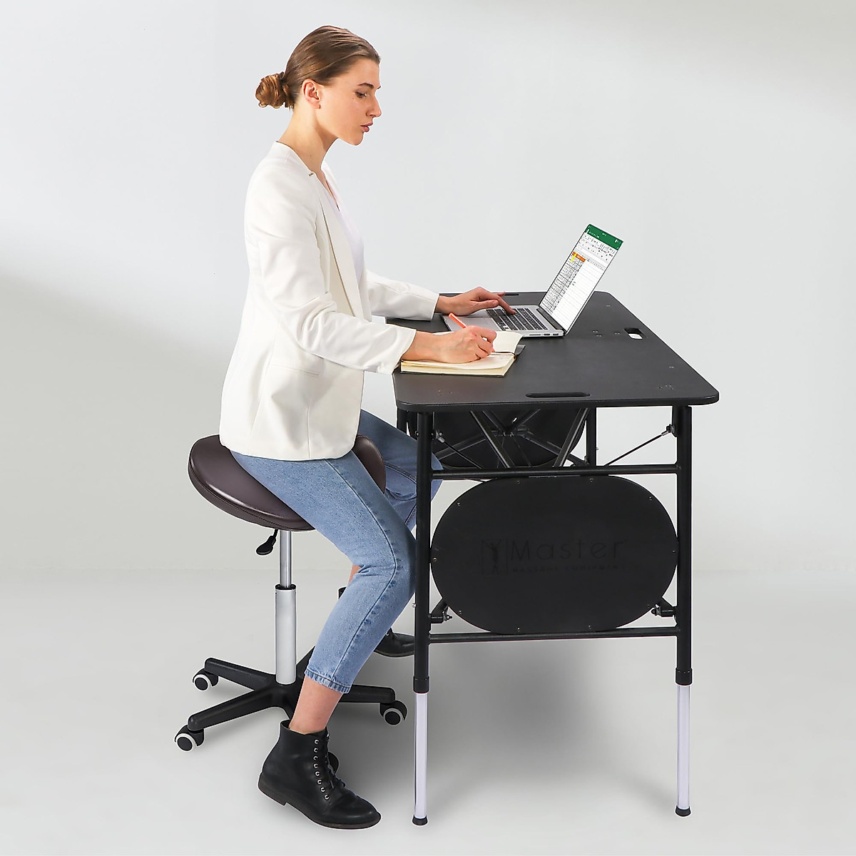 Master Massage Ergonomic Saddle Chair-Saddle Stool- Hydraulic Swivel Rolling Chair-Salon Clinical Tattoo Dentist Clinic Stool, Spas, Salons Stools, Workshop Office-Coffee