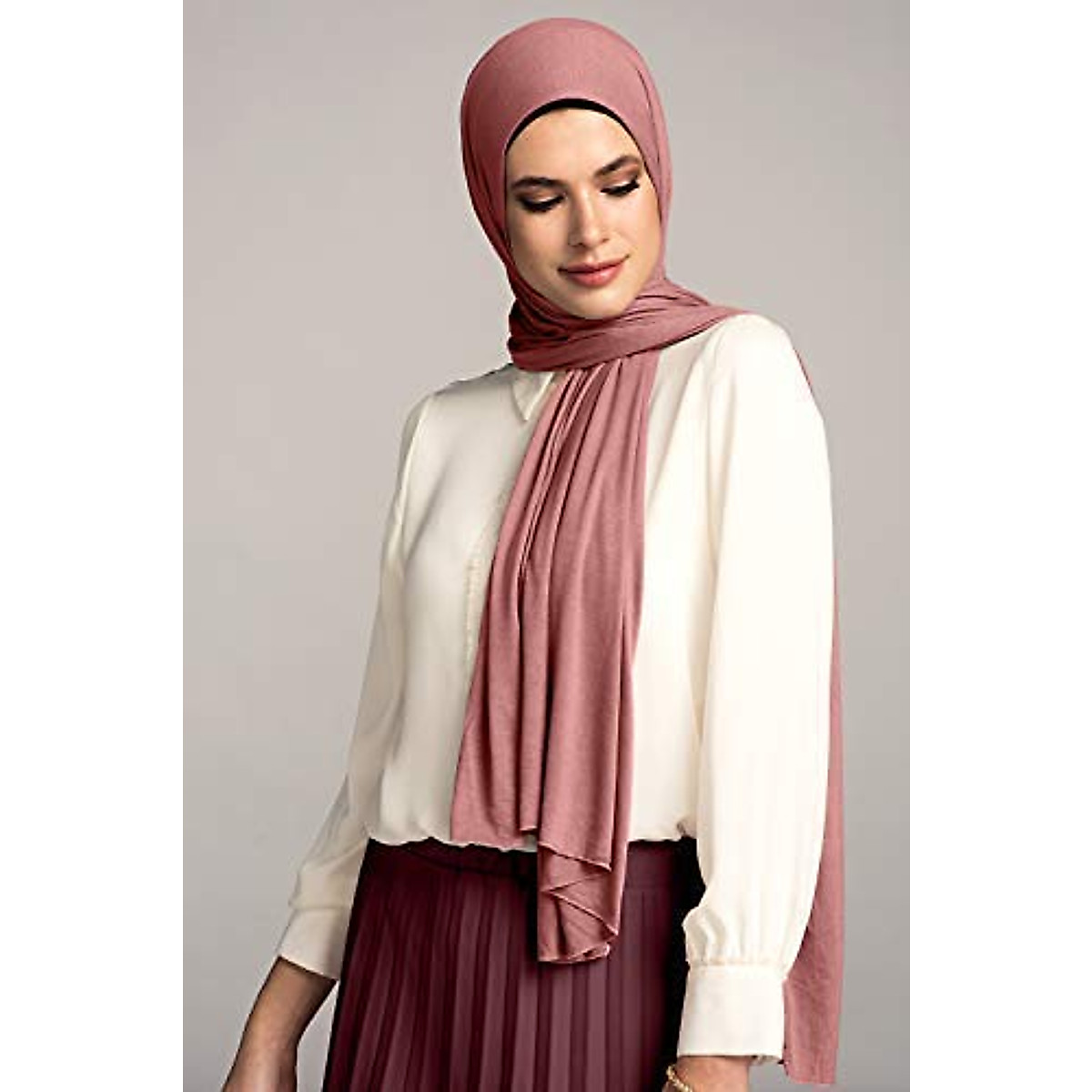 VOILE CHIC Hijab for Women - Premium Jersey Head Scarf Wrap (Dusty Rose)