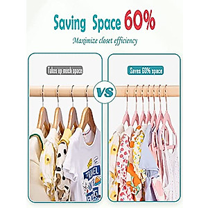 Smartor Premium Velvet Baby Hangers for Closet 50 Pack, 11.8" Safe Durable Baby Clothes Hangers for Nursery with 6 Pcs Closet Dividers, Sturdy Felt Hangers for Toddler/Infant/Kids/Childrens - Pink