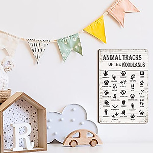 Animal Tracks Field Guide Sign Nursery Metal Tin Sign Rustic Animal Tracks Wall Decor Country Woodland Theme House Decor Farmhouse Cabin Metal Signs for Baby Boys Home Bathroom Bedroom Decorations