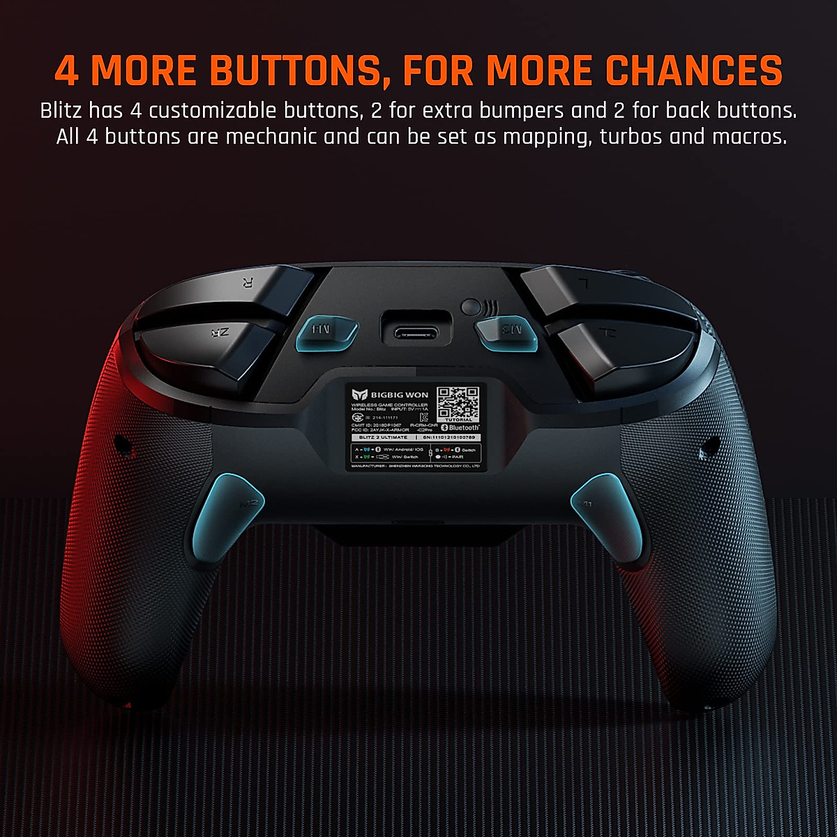 PC Gaming Controller, Wireless Controller with Custom Button, 6-Axis Gyro, Dual Shock, Macro, Turbo, Bluetooth Game Controller for Windows 10/Android/iOS/PC