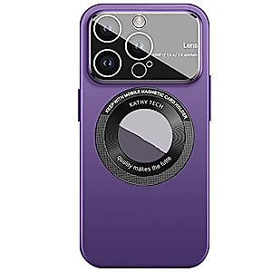 Wide Lens Cover PC for iPhone Case, Window Glass Lens Camera Protector, Magnetic Phone Case Logo View, Women Men Hard Shockproof Cases, Slim Matte Cases Cover (Dark Purple, for iPhone 14 Pro Max)