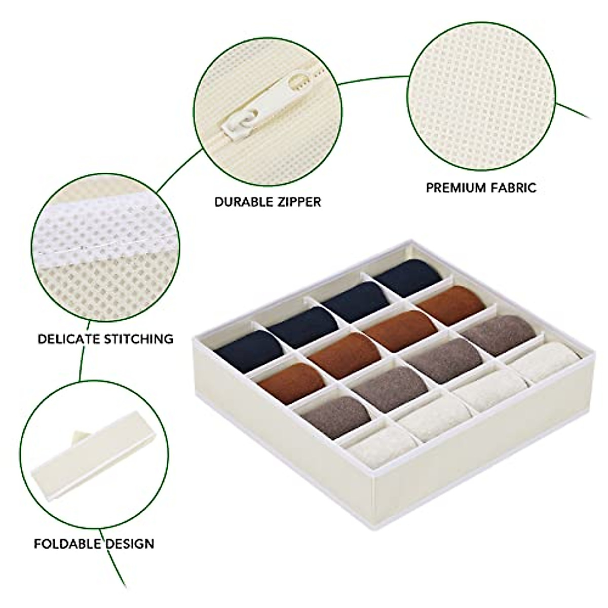 Homsorout Drawer Organizer Divider - Large Fabric Organizer for Clothing, Socks, Panties, Ties - Beige