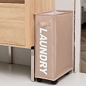 Dinling 23" Laundry Basket with Wheels, Portable Sorter Dirty Clothes Hamper for Laundry Room Organization, Laundry Room Storage (Brown)