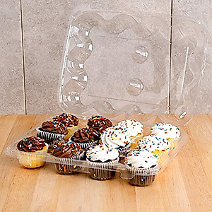 15 Cupcake Containers Plastic Disposable | High Dome Cupcake Boxes 12 Compartment Cupcake Holders Disposable Cupcake Carrier | Dozen Cupcake Trays | Durable Cup Cake Muffin Packaging Transporter