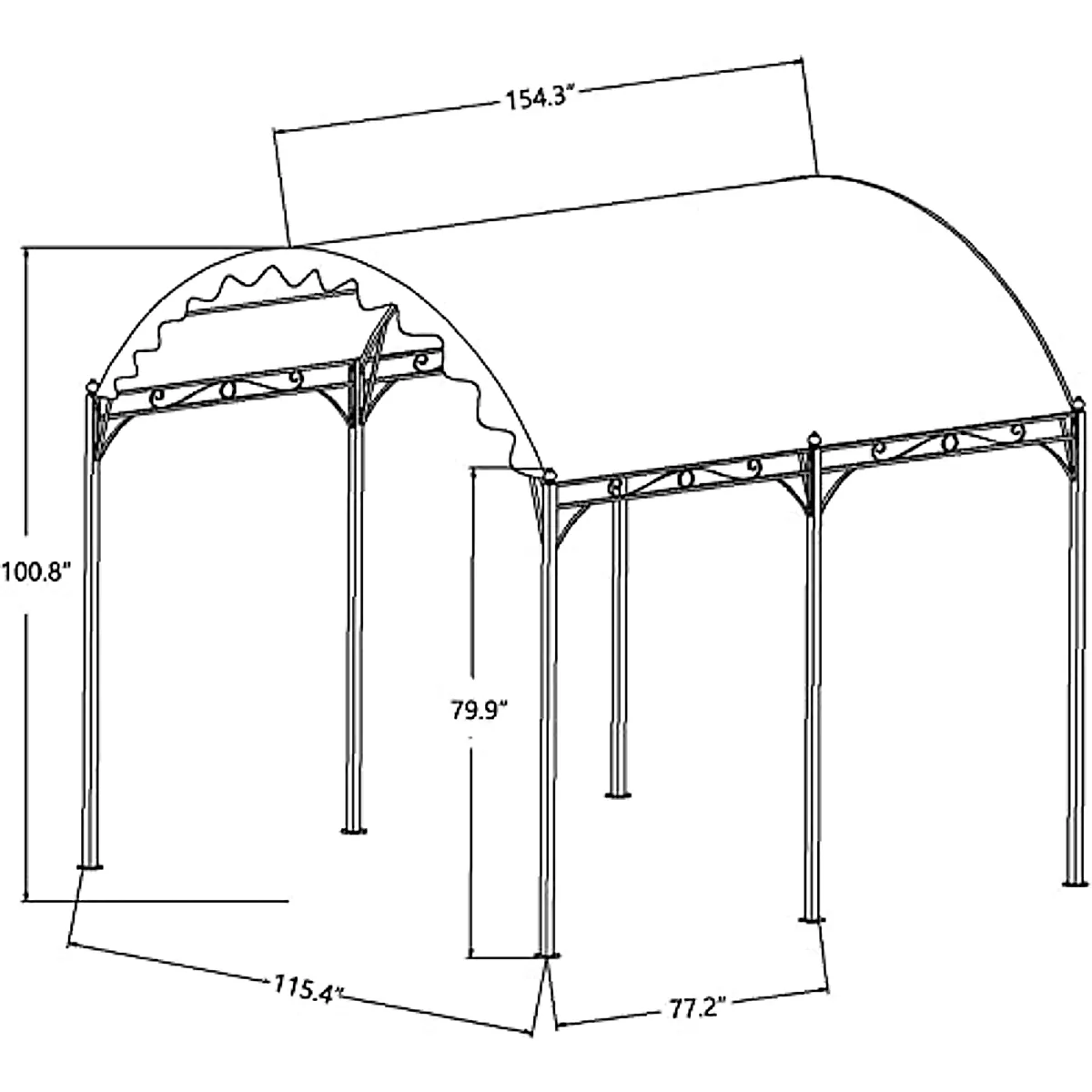 Carport Shelter with Removable Cover, Car Canopy Portable Garage with Anchor Kit, Outdoor Party Gazebo, 154.3" L x 115.4" W x 100.8" H (White)