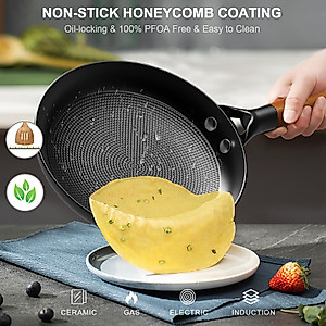 LAMFO Non Stick Frying Pans, 3 Piece Cast Iron Pans, 8Inch 10Inch 12Inch Cookware Set Cast Iron Skillets, PFAS-Free, Egg Pans Nonstick, Oven Safe Dishwasher Safe, Christmas Gifts