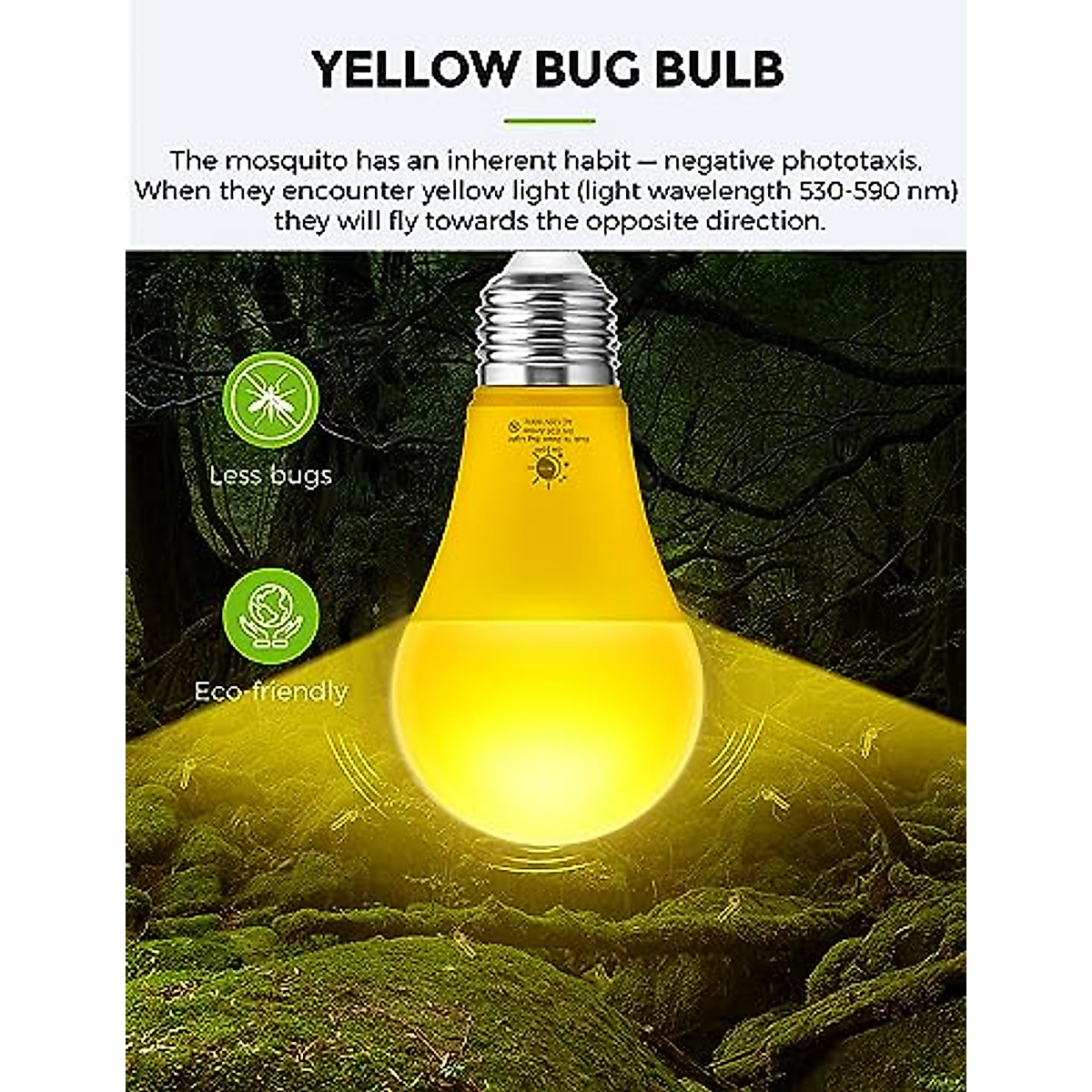 LOHAS Yellow LED Bug Light Bulbs Outdoor, A19 9W Auto On/Off Bug Lights for Outside, 2000K Amber Porch Light Bulb 60W Equi, Non-Attracting, E26 Base, Not-Dimmable, Ideal for Patio, Backyard, 2 Pack