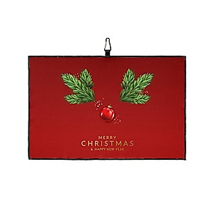 Golf Towel Christmas Pine Needle Light Ball Red,Waffle Pattern Microfiber Club Cleaner Golf Towels with Carabiner Clip for Women Men Dad,Xmas Green Plant Golf Towel for Golf Bags Accessories,24x16in