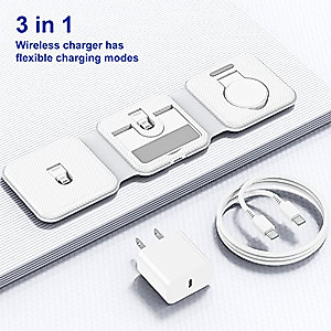 3 in 1 Charging Station for Multiple Apple Devices, iPhone Charger stand, Travel Foldable Wireless Charging Station, Fast Charging for iPhone 14/13/12/11 Pro/Max,iWatch,AirPods 3/2/Pro(Adapter Include