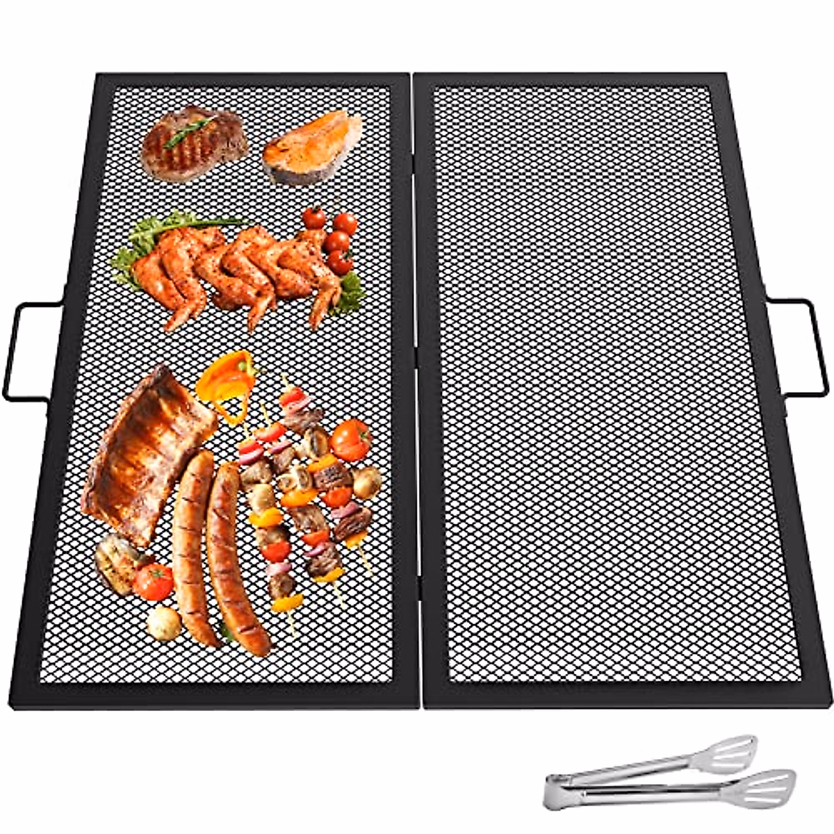 VEVOR Fire Pit Cooking Grate 30 Inch, Foldable Square Cooking Grill Grates, Heavy Duty X-Marks BBQ Grill with Portable Handle & Solid Steel for Outdoor Campfire Party & Gathering