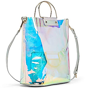 Like Dreams Women's Transparent PU Hologram 2 in 1 Tote Bag Set Gold Handle Inner Pouch Handbag (Hologram)