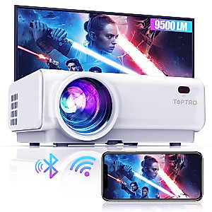 TOPTRO WiFi Bluetooth Projector 9500Lumen Support 1080P Home Video Projector Mini Portable Movie Projector, 200" Display & Zoom 50%, Built-in HiFi Speaker for TV Stick/Phone/Laptop/PS4/PC/USB/VGA/HDMI