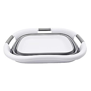 SAMMART 30L (7.9 gallon) Collapsible Plastic Laundry Basket - Foldable Pop Up Storage Container/Organizer - Portable Washing Tub - Space Saving Hamper/Basket (1, White/Grey)