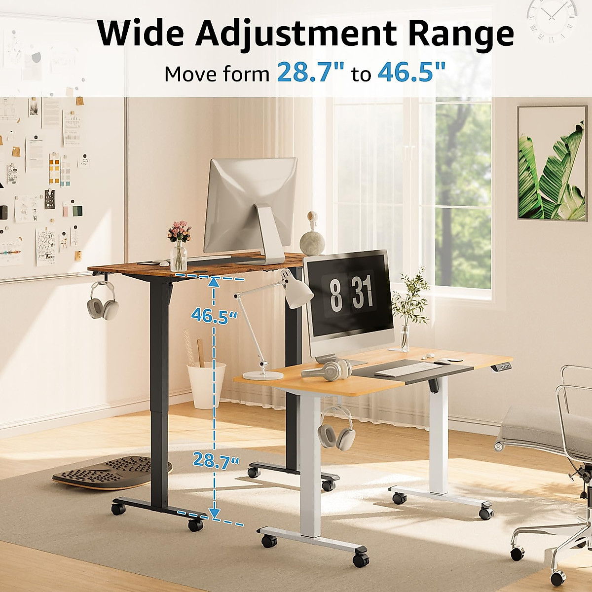 MOUNTUP 55x28 Inches Electric Height Adjustable Standing Desk, Sit Stand Desk with Memory Controller, Ergonomic Stand Up Desk for Home Office with Splice Board, Rustic Brown+Black