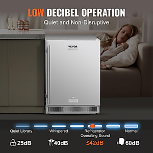 VEVOR 24 inch Indoor/Outdoor Beverage Refrigerator, 185QT Undercounter or Freestanding Beverage Fridge, 175 Cans Built-in Beer Fridge with Stainless Steel Body for Residential Home Bar Commercial Use