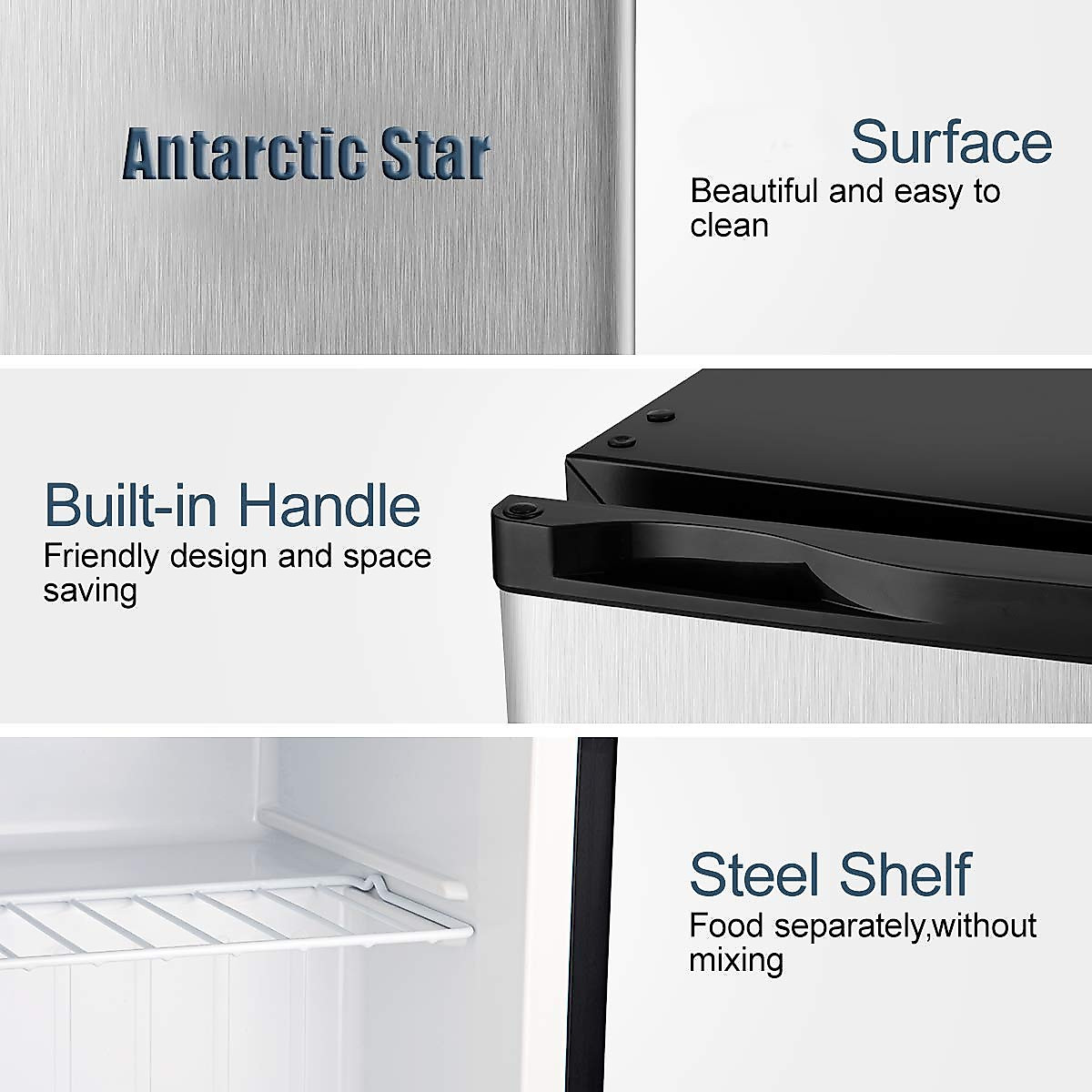 Antarctic Star Upright Freezer 2.1 Cu.ft, Compact Mini Freezer with Reversible Single Door, Temperature Control, Removable Shelves, Small freezer Stainless Steel for Dorms Home Office, Silver
