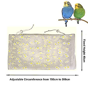 Bird Cage Cover - Adjustable Bird Cage Seed Catcher Bird Cage Net Cover, Airy Nylon Bird Seed Catcher Stretchy Bird Cage Skirt for Round Square Cages(Circumference 59 inch to 118 inch) (White)