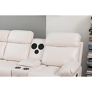 Kingway Inc Lionel Power Recliner Sectional Sofa, White