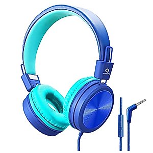 ADOOPE Kids Headphones Wired Kids Headphones for School/Travel/Home, Kindle, Mac, Tablet, iPad, 3.5mm Headphone Jack, Blue Kids Headphones with Microphone