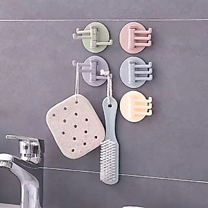 Rotatable Adhesive Three Prong Wall Hooks Everyday Essentials (4pcs), Blue,Grey,Green,Pink