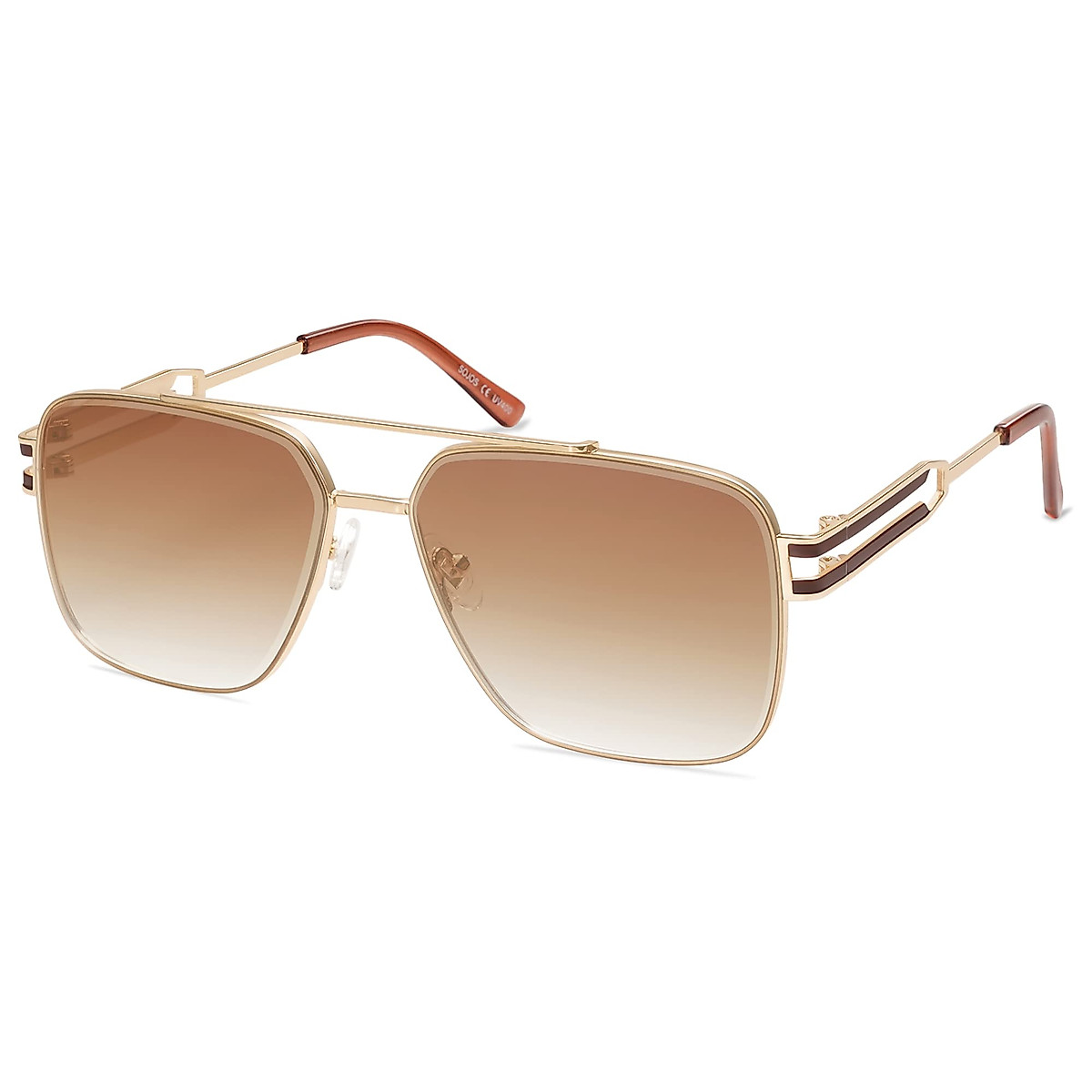 SOJOS Retro Square Metal Frame Unisex Sunglasses with Gold Frame and Brown Lens