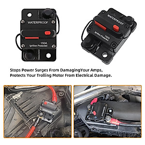 Tiooka 150 Amp Circuit Breaker 12V-48V 3 Pack with Manual Reset for Boat Trolling Motor Marine ATV Trailer Vehicles Stereo Audio Electronic Battery Solar System Waterproof Circuit Breaker
