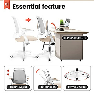 NEO CHAIR Office Desk Computer Gaming Chair with Ergonomic Lumbar Back Support Flip-up Padded Armrest Adjustable Height and Wheels for Home or Office (Beige)