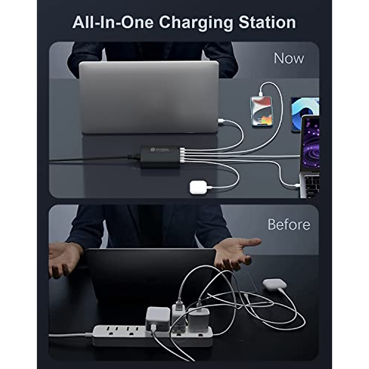 245W USB C Charger,HUNDA GaN PD Fast Charger 5 Ports USB Charger Portable Charging Station Support PD3.1/PPS/QC4+/QC3.0 Compatible with MacBook Pro,Dell XPS,HP,Surface Series,iPhone,ipad,Galaxy etc