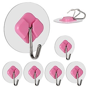 evron 304 Stainless Steel Wall Hooks, Self Adhesive Utility Hooks for Hanging Heavy Duty 30lbs (6Pcs Pink, Diamond)