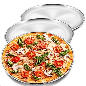 P&P CHEF 12 Inch Pizza Pan Set, 3 Pcs Stainless Steel Round Baking Pizza Pans Pizza Tray for Pizza, Pie, Cake, Cookie, Non-toxic & Healthy, Heavy Duty & Durable, Oven & Dishwasher Safe