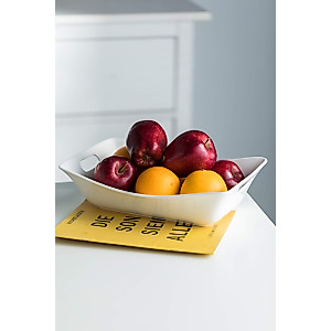 YHOSSEUN Large Serving Bowls with Handles Rectangle Serving Dishes For Entertaining, 1.5 Quarts White Serving Platter Porcelain Bowl Set, 2 Pack