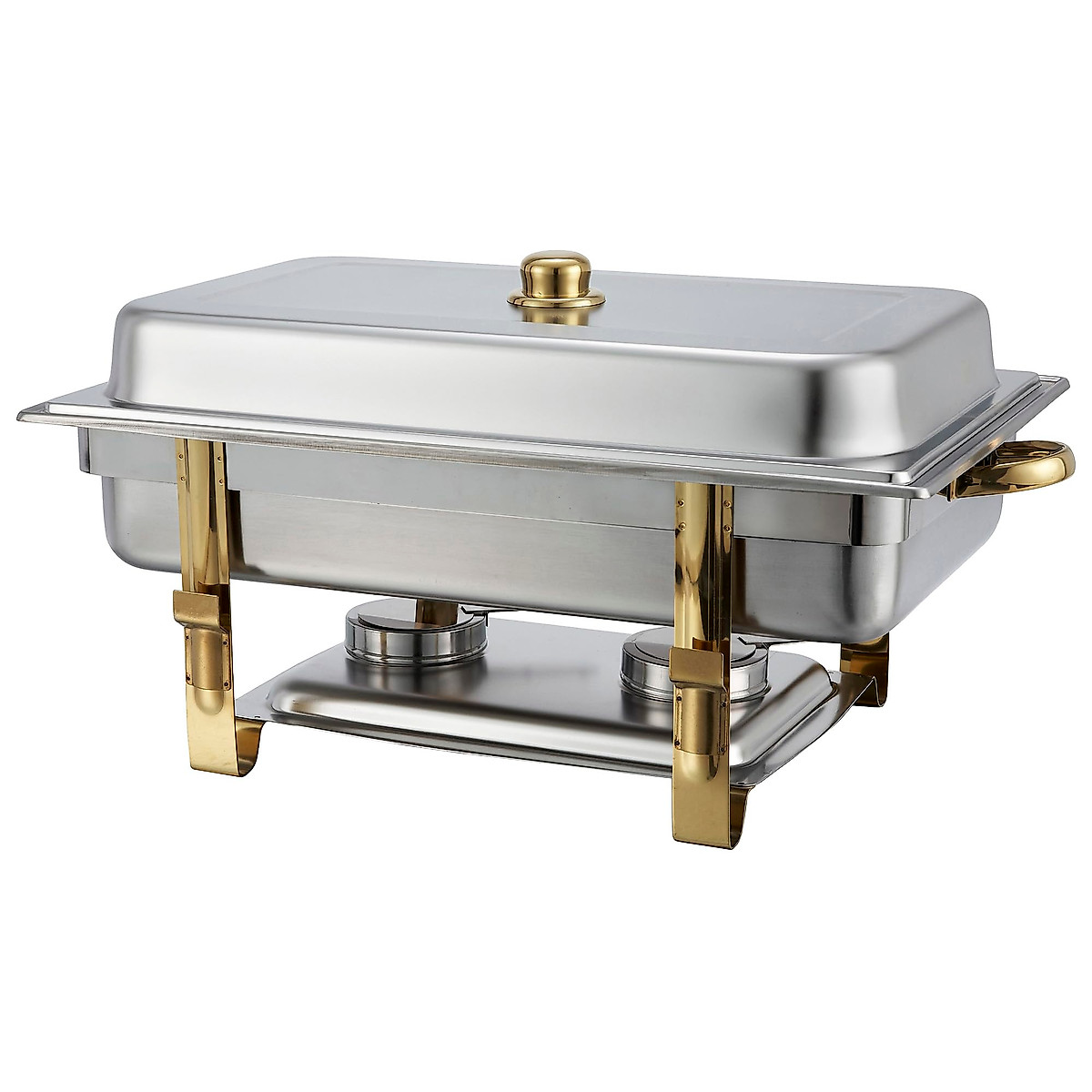 Winware 8 Quart Stainless Steel Gold Accented Chafer
