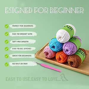 Crochet Yarn for Beginners, Cotton-Nylon Blend Beginner Yarn for Crocheting with Easy-to-See Stitches -Crochet Kits Yarn，Worsted-Weight Medium #4,3 Pack Cotton Yarn with Hook(3 * 50g) Pink Yarn