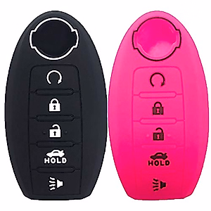 Silicone 5 Buttons Smart Key Fob Remote Skin Cover Case Protector Keyless Entry Jacket for 2018 2017 Nissan Armada Murano Rogue Maxima Altima Sedan Pathfinder KR5S (Black+Roseate)