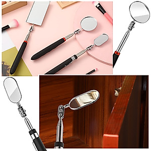3 Pieces Telescoping Inspection Mirror Round Mirror Square Mirror Inspection Tool for Checking Vehicle, Observing Eyelashes Mouth and Other Small Parts (Oval, Square, Round Style)