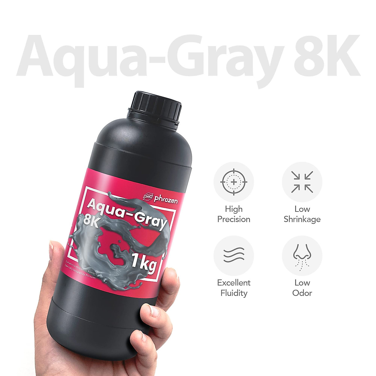 phrozen Aqua-Gray 8K 3D Printing Resin, Designed to Showcase Highly Detailed 3D Models & Works Best with 8K 3D LCD Printers (1KG)
